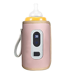 USB Baby Bottle Warmer,LCD Screen Temperature Precise Heating Milk Heat Keeper for Home Outside Car (Pink)