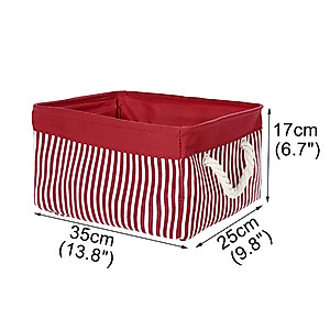 uxcell Storage Basket Bin, Collapsible Laundry Basket with Rope Handles,Decorative Fabric Basket for Shelves Office Closet Organizer, Red (Small - 13.8"x9.8"x6.7")