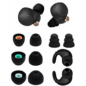 Replacement for Sony WF-C500/WF-1000XM4/WF-1000XM3 Silicone Eartips Ear Tips,JNSA Replacement Earbuds Tips Compatible with Sony WF WI XBA Etc. S/M/L + Triple Flange + Hook Ear Tips 5 Pairs Black