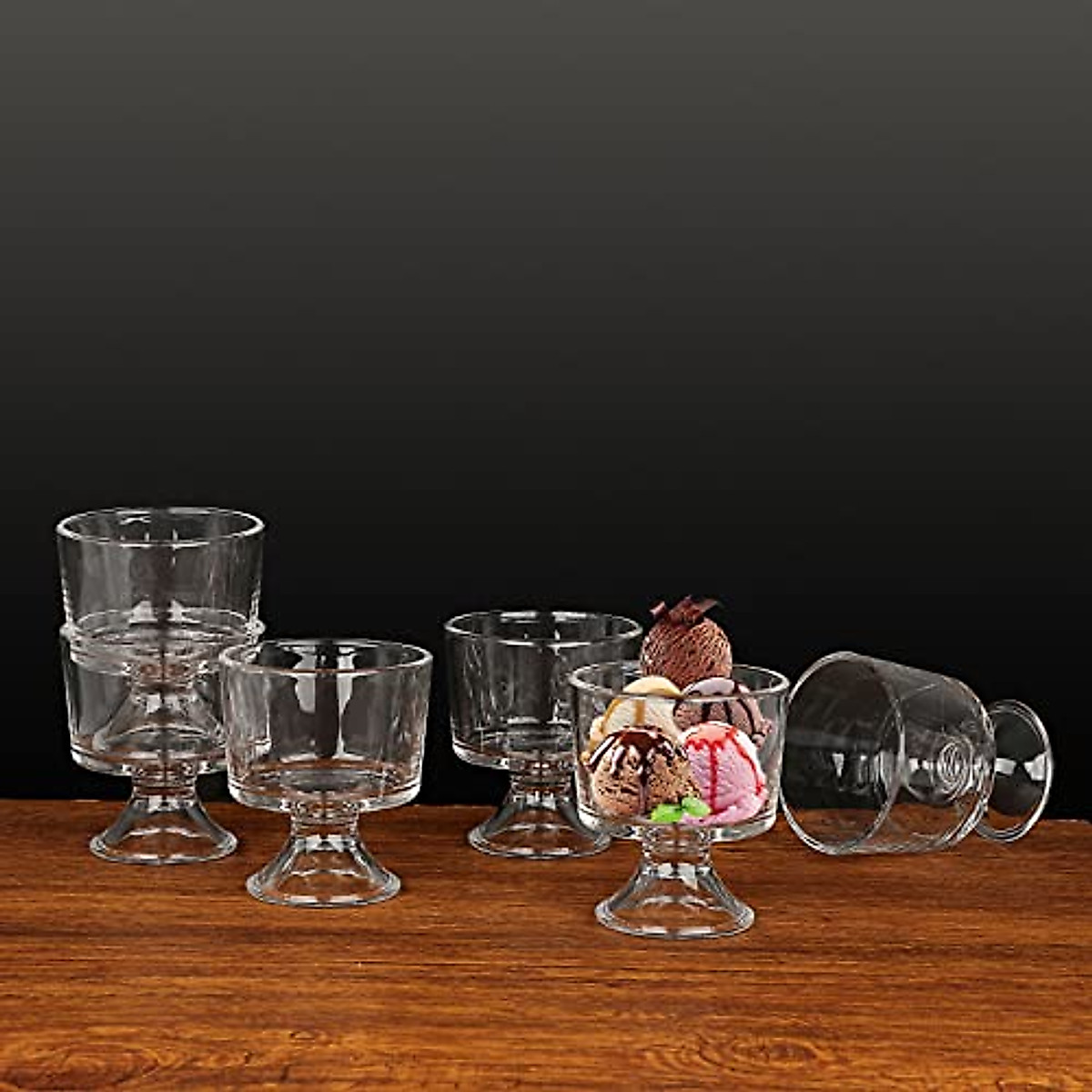 BSTKEY 6PCS Set 10 oz Glass Dessert Bowls/Cups, Cute Footed Dessert Bowls for Ice Cream Trifle Fruit Pudding Snack Salad Condiment Sundae Cocktail Drinks Party
