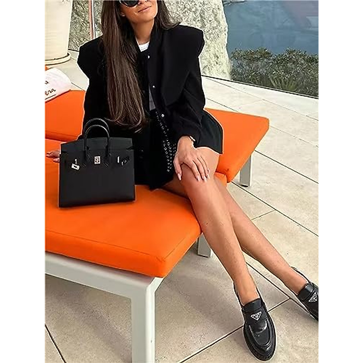 hathne Women's Cropped Bomber Jacket Button Up Casual Streetwear Bomber Jacket Coat with Pocket(L black)