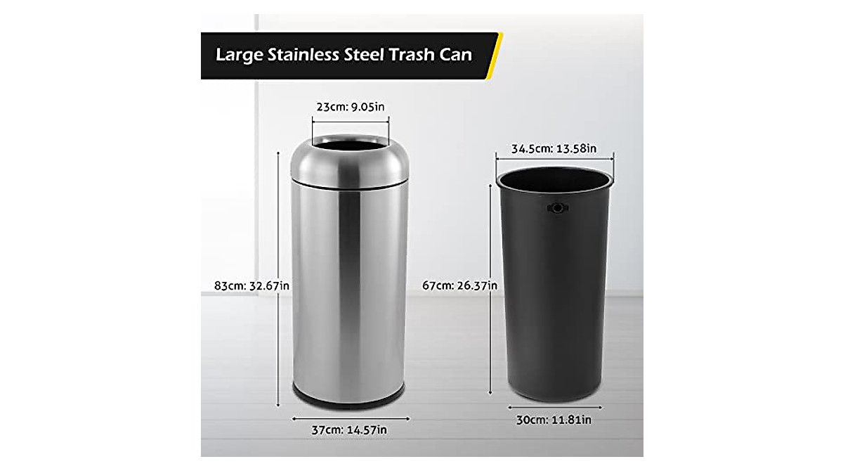 Dyna-Living Large Trash Can Outdoor Stainless Steel Garbage Can with ...