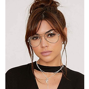 SHAMZBEST Clear Lens Aviator Eyeglasses Classic Retro Metal Frame (A#1 Silver, Large, Clear) (Silver)