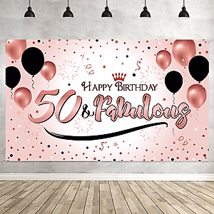 50th Birthday Black Rose Party Decoration, Extra Large Fabric Black Rose Sign Poster for 50th Anniversary Photo Booth Backdrop Background Banner, 50th Birthday Party Supplies (Style A)