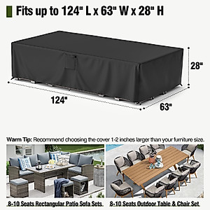 MR. COVER Patio Furniture Covers Waterproof, Outdoor Furniture Cover Fits up to 124L x 63W x 28H Inches, Rectangular Table and Chair Set Covers Rip-resistant Material with Windproof Buckles