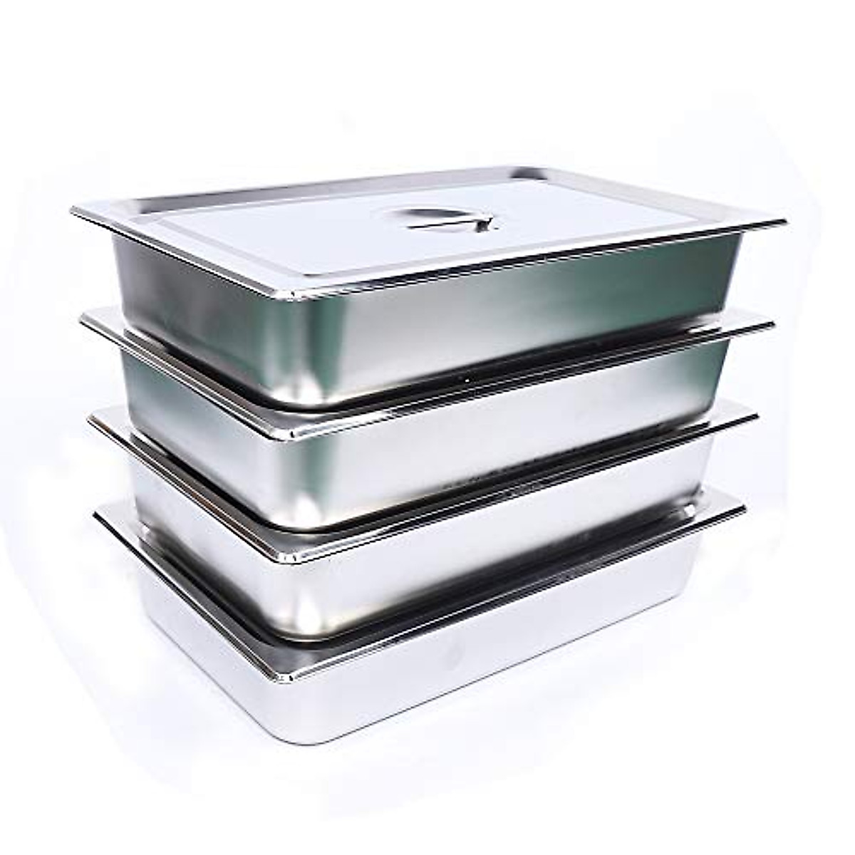 4 Pack Stainless Food Pan 4inch Deep Full Size Steam Table Pan Hotel Buffet Food Holder, Hotel Pan Steam Table Pan with Lids Anti-Jam Hotel Food Pans (4-Pack Hotel Pan)