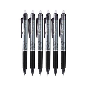 New (2) Pilot FriXion Ball Clicker Erasable Gray Barrel Pen, Extra Fine, 0.5 mm, Black Gel Ink, 3 Pack (14288)