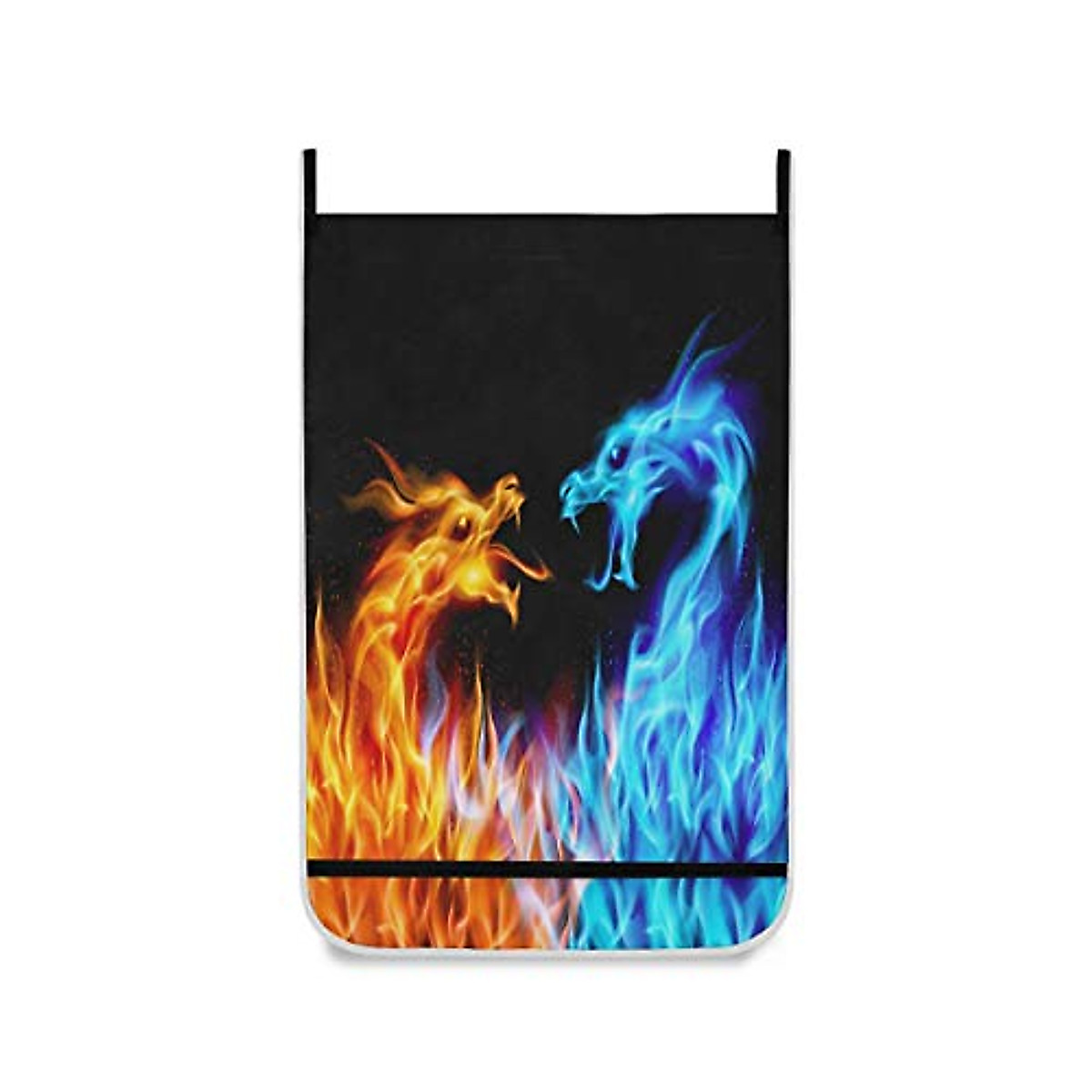 Red Blue Fire Dragon Hanging Laundry Hamper Bag Animal Monster Dirty Clothes Bag,Over The Door Cloth Basket with Hooks, for Bathroom, Bedroom, Storage, Space Saving, Wall, College, Closet