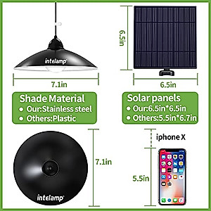 intelamp Solar Pendant Lights, Solar Shed Lights by Remote Control Solar Powered Indoor & Outdoor Lights Hanging Lights for Storage Room Home Yard Porch Balcony