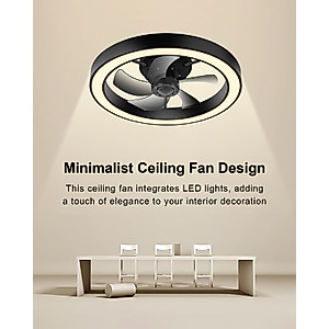 DOURARY Flush Mount Ceiling Fans with Lights and Remote, Minimalist 20 in Dimmable Low Profile Ceiling Fan, Match any Interior, Stepless Color Temperature Change, and 6 Speeds - Black