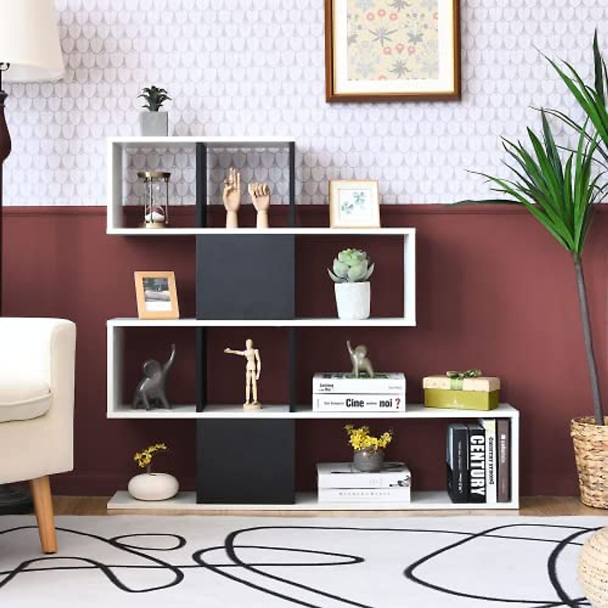 IFANNY 16 Shelves Bookshelf, Open Shelf Bookcase, 5-Tier Display Shelf Storage Organizer for Home Office Living Room, Wood Bookshelf Storage Cube Organizer, 47 x 8 x 43 Inch