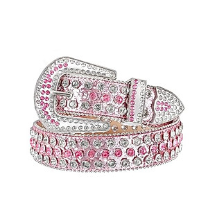 Xpvezl Studded belt Rhinestone Belt for Women Men Belts Cowgirl Bling Silver Leather Belt Western Belt Gifts Festivals Christmas Party Belt Wide Womens Belts Belts for Women Women's Belt(Pink, M)