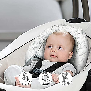 Boppy Head Support Noggin Nest, Sage Watercolor Leaves, for 3- or 5-Point Harness Systems, Helps Prop Baby’s Head in Bouncers, Strollers and Swings, 0-4 Months