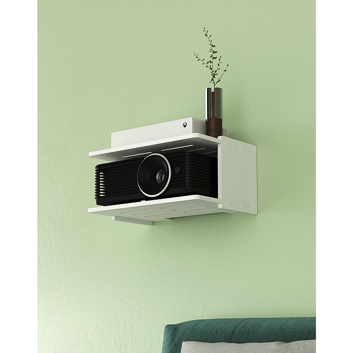AREAJD Projector Wall Mount Shelf - Floating Shelf with Holder, White