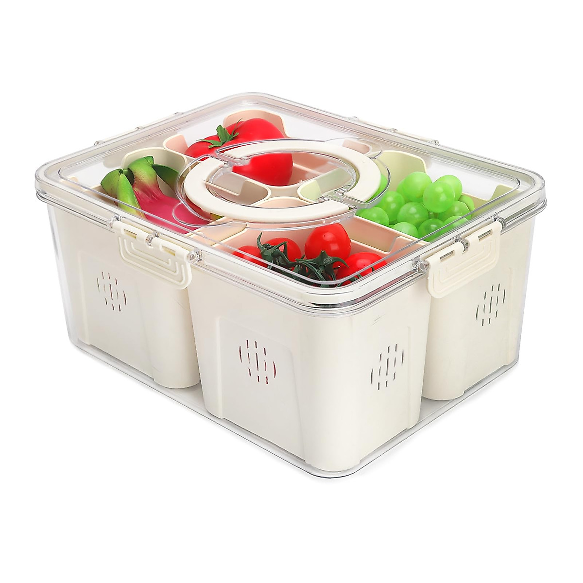 shopwithgreen Fruit Storage Containers for Fridge with Lid and Handle, Portable Fresh Produce Saver, Food Box Container with 4 Removable Colanders for Berry, Vegetable, Refrigerator Organizer Bins