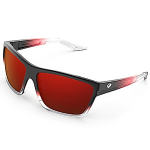 TOREGE Polarized Sports Sunglasses for Men Women Fishing Boating Beach Mountaineering Golf TR77(C11-Transparent Black Red Gradient&White&Black Red Lens