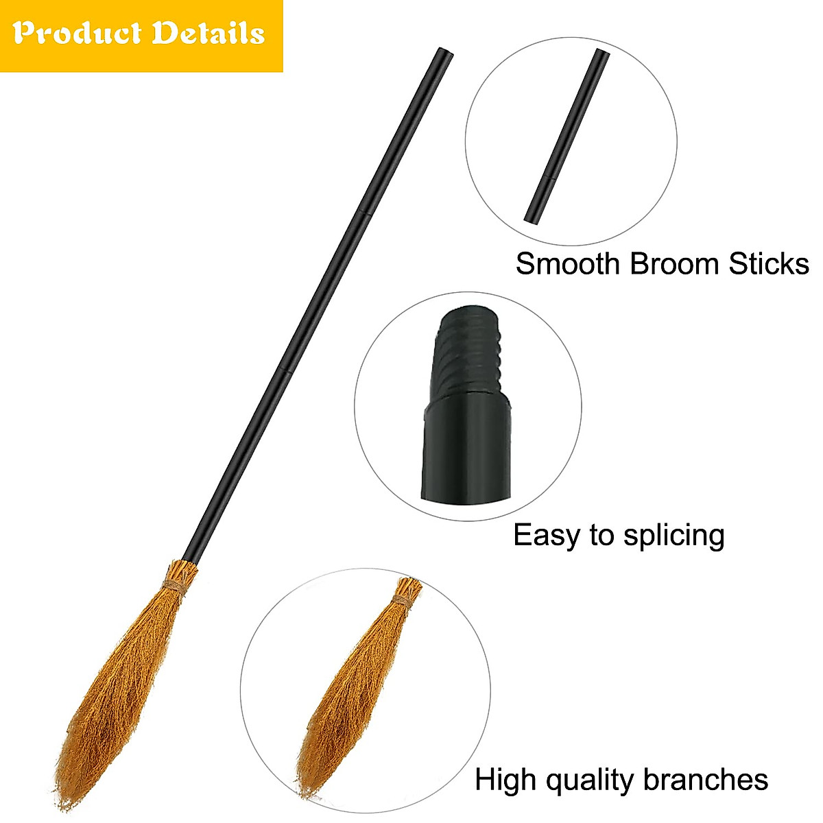 Medoore 2 Pack Halloween Witch Broom Plastic Witch Broomstick Cosplay Broom Props, Realistic Wizard Flying Broom Stick Accessory for Costumes