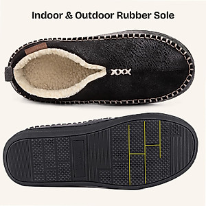 EverFoams Men's Moccasin Slippers Memory Foam Indoor/Outdoor Warm Suede House Shoes with Fuzzy Sherpa Lining (Black, Size 10 M US)