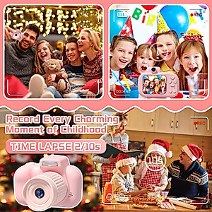 Temodu Kids Camera, Best Birthday Festival Toys Gifts for Girls Boys Age 3 4 5 6 7 8 9 10 11 12 Year Old, Digital Camera for Kids with Video, Toy Camera Toddler Camera for Girls with 32GB Card - Pink