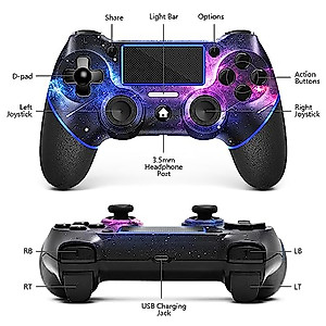 AceGamer SAMINRA Replacement for PS4 Controller with 2 Thumb Grips, Design Starry Sky Custom V2 Wireless Game Controllers, Compatible with PS4, Slim, Pro and Windows PC