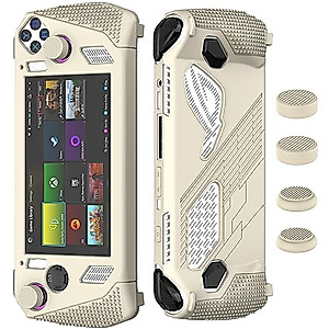 SUIHUOJI for Rog Ally Stand Protective Case, Silicone Accessories Protector, Soft Cover Skin Shell with 2 Pairs Thumb Grips Caps, Full Protection Kickstand for ASUS Rog Ally Handheld (Off White)