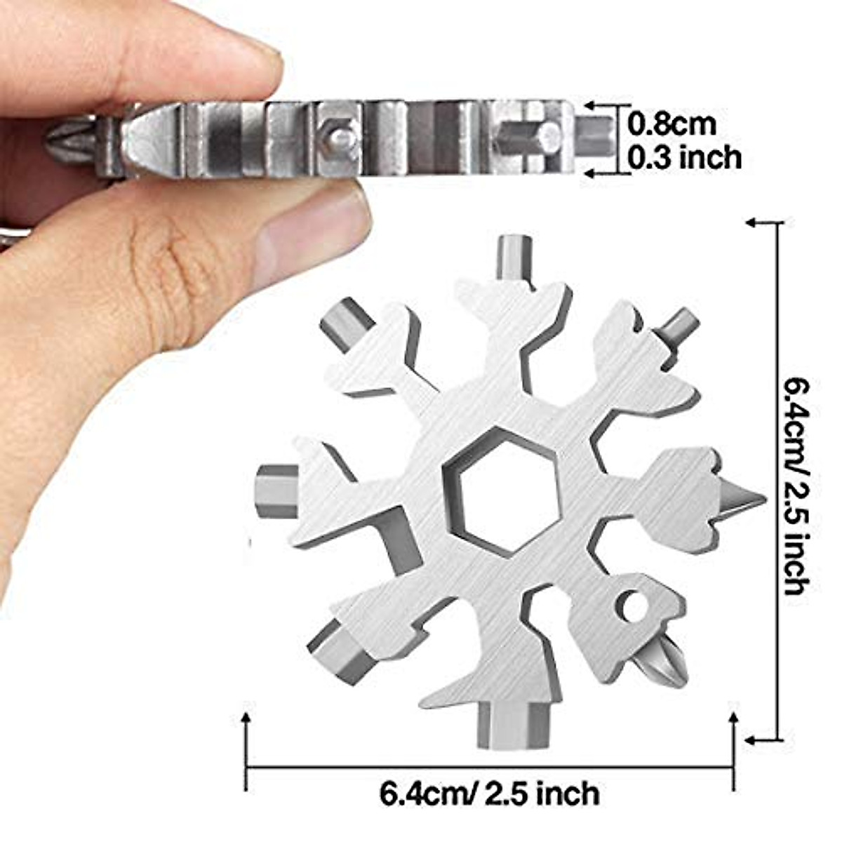 18 In 1 Incredible Multi-Tool , Stainless Steel Snowflakes Wrench Tool, Portable Keychain screwdriver -Bottle Opener, 2 Pack( Silver)