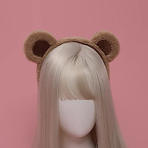 lasenersm 1 Piece Faux Fur Bear Ears Headband Plush Animal Ears Bear Ears Anime Cosplay Headband for Anime Cosplay Party Costume Halloween Party, Brown