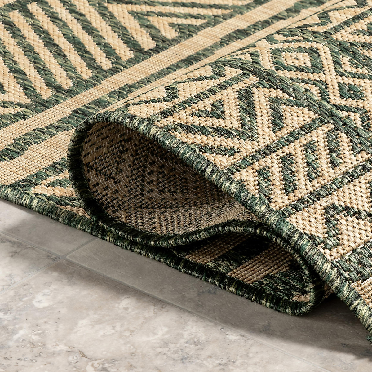 nuLOOM Abbey Geometric 7x9 Indoor/Outdoor Area Rug for Living Room Patio Deck Front Porch Kitchen, Green/Brown