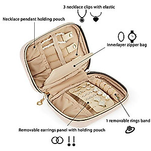 BAGSMART Travel Jewelry Organizer Case Small Jewelry Roll for Journey-Rings, Necklaces, Earrings, Bracelets, Soft Pink