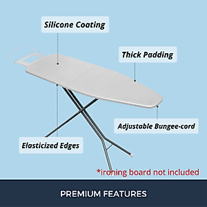SAVUK Ironing Board Cover and Pad Standard Size 18x49 inch,Large Extra Wide, Adjustable Elastic Edge Fit, Extra Thick, Heat Reflective, Non Stick Scorch and Stain Resistant (18" X 49", Silver)