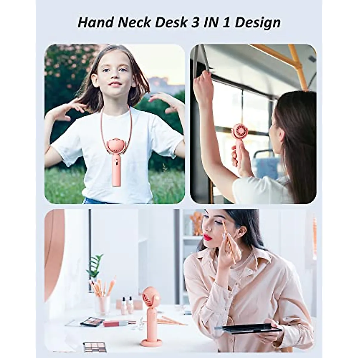 Otlonpe Handheld Fan, Mini Portable Fan[Hand Desk Neck 3 IN 1], Turbo Hand Held Fan 130°Rotatable Rechargeable Personal Fan, Small Hand Fan with 3 Speeds/Base/Lanyard for Travel Outdoor Home Office