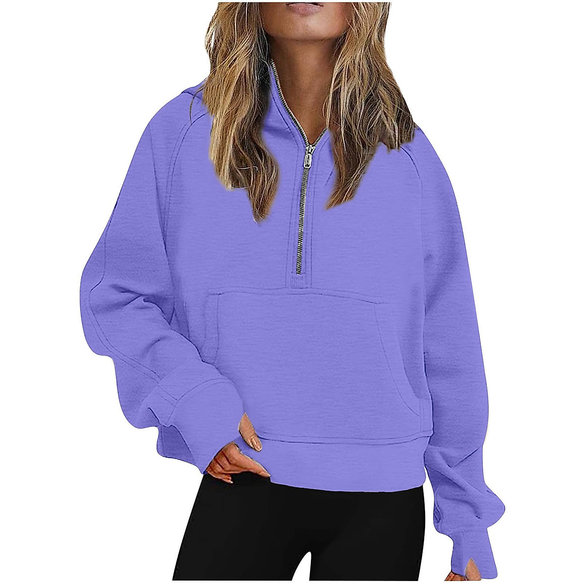 Ceboyel Womens Quarter Zip Sweatshirt 2023 Fleece Oversized Sweaters Cropped Pullover Hoodies Fall Trendy Outfits Clothing Plus Size Oversized Sweatshirt Dark Blue Xl