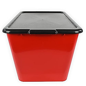 SIMPLYKLEEN 14.5-gal. (58-qt.) Plastic Storage Containers with Lids, Fan-Tastic Storage Bins Red/Black (Pack of 4)