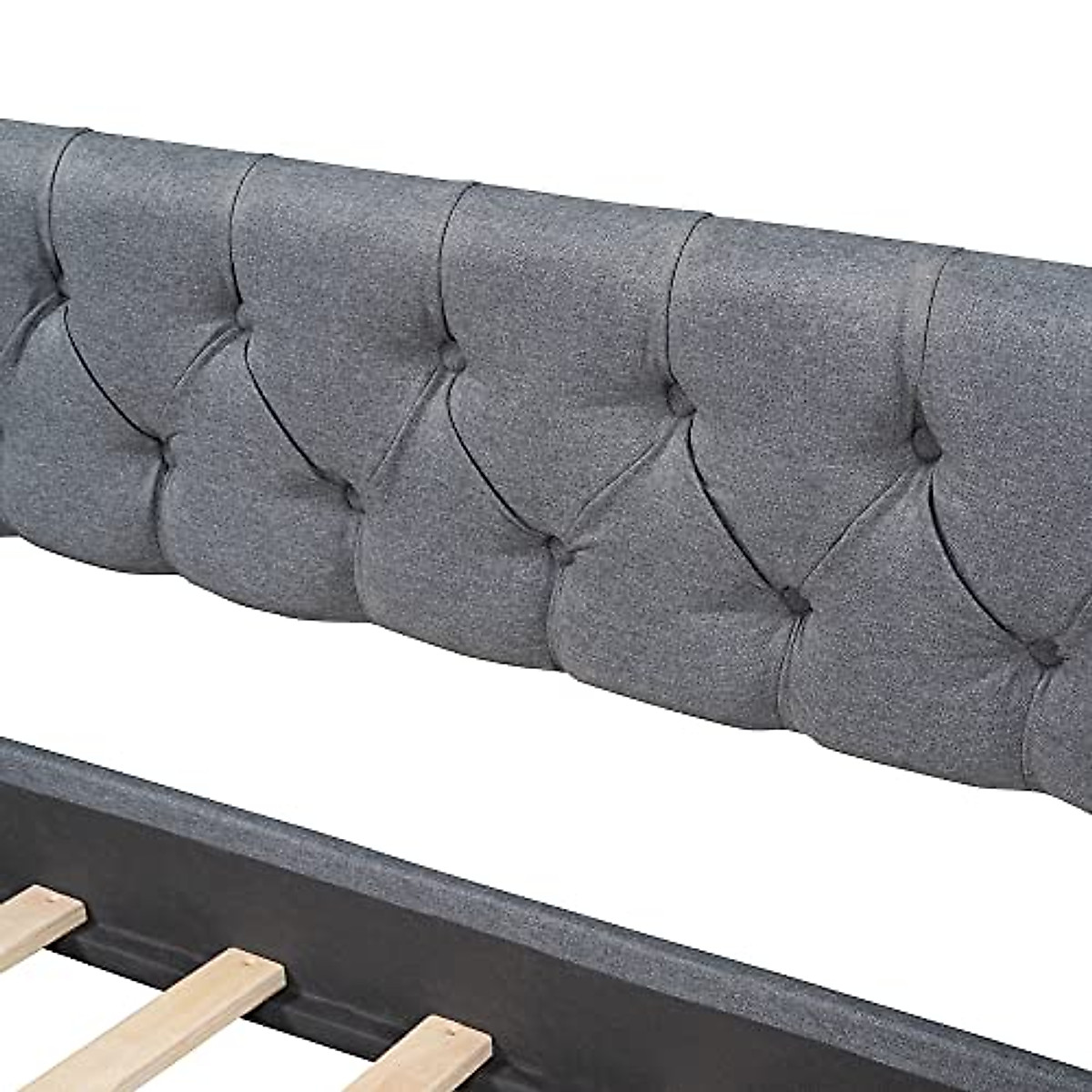 Flieks Upholstered Daybed with Two Storage Drawers, Twin Tufted Sofa Bed Daybed with Nailhead Trim and Wood Slat Support (Grey)