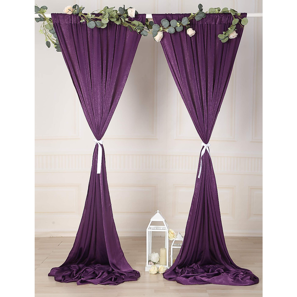SHERWAY 9.6 Feet x 10 Feet Purple Silky Soft Curtain Wedding Backdrop Drapes, Slightly Shiny Satiny Window Curtains for Party Ceremony Decoration