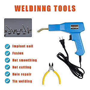 HPEVA 50W Plastic Welder,Hot Stapler Plastic Welding Machine,Handy Hot Staple Gun Car Bumper Repair Kit,Bodywork Fender Fairing Welding Systems Include 4 Types Hot Wave Flat Staples(Blue)