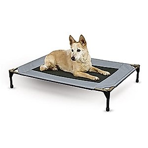 K&H Pet Products Cooling Elevated Dog Bed Outdoor Raised Dog Bed with Washable Breathable Mesh, Dog Cot Bed No-Slip Rubber Feet, Portable Dog Cot Indoor Outdoor Dog Bed, Large Gray/Black Mesh