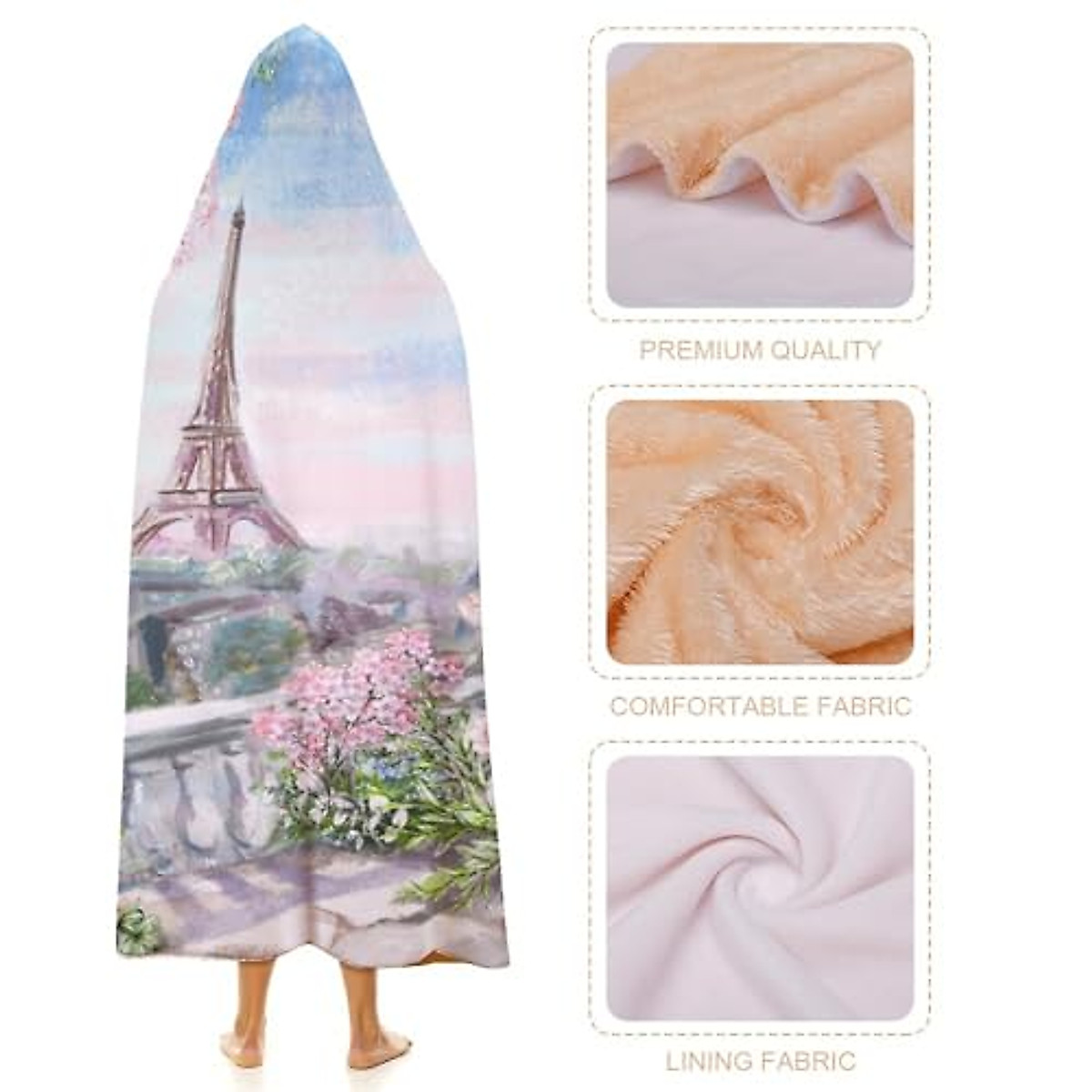 TaoYTao 40"x50" Women Summer Paris Oil Painting Blanket Hoodie, Foldable Wearable Funny Hooded Blanket Robe Cloak, Christmas Birthday Gifts Anniversary For Wife Girlfriend Women