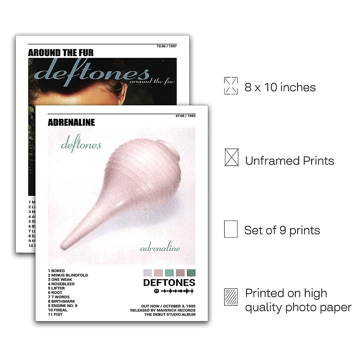 HerZii Prints Deftones Album Cover Poster, Set of 9 8x10 Music Art, Premium Quality Wall Decor for Home Theater Room Man Cave Bedroom Art Decor UNFRAMED