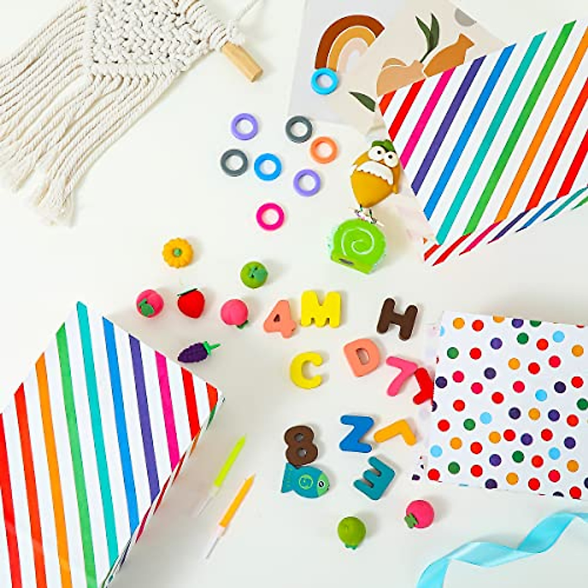 Vammy 24 Pieces Rainbow Party Favor Paper Bags, Food Safe Kraft Paper Gift Bags Sweet Candy Goodie Treat Bags with 24 Stickers for Birthday Party Wedding Christmas, 5.1 x 3.1 x 9.4 Inch