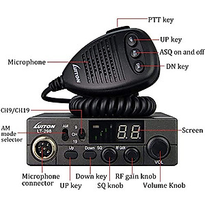 LUITON 40-Channel CB Radio LT-298 Compact Design with External Speaker Jack, Large Easy to Read LED Display Compatible with 12-24V Voltage