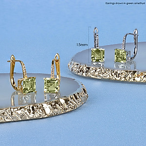 Square White Topaz Lever Back Earrings for Women in 925 Sterling Silver with Princess Cut November Birthstone Created White Sapphire Accents by Nicole Miller Fine Jewelry