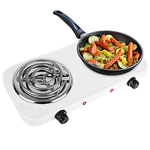 Moclever 2000W Electric Double Burner Portable Coil Heating Hot Plate Stove Countertop RV Hotplate Electric Cooktop w/Non Slip Rubber Feet 5 Temperature Adjustments, White