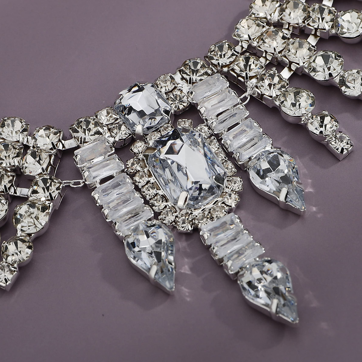 YERTTER Dainty Silver Full Rhinestone Chain Sparkly Collar Chain Choker Statement Tassel Crystal Choker Necklace Adjustable for Party Music Bar Women （Silver 4）