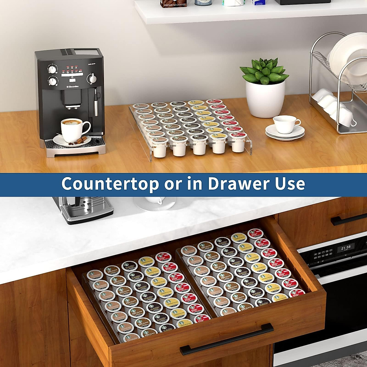 AITEE Acrylic K Cup Drawer Organizer, Clear K Cup Organizer Tray for Drawer or Countertop Storage,Hold 35 Coffee Capsules,K Cup Coffee Pod Holder for Office and Kitchen K Cup Storage (11.6x15.3Inches)