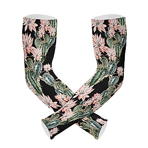 JUNZAN Gardening Sleeves Sun Protection Cooling Arm Sleeves for Women with Thumb Hole Cactus