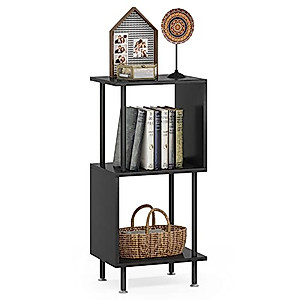 Book Shelf Bookcase, Modern Small Bookshelf for Small Spaces: S-Shaped Wooden Bookshelf Corner Bookshelf for Living Room Bedroom Home Office, Black Bookshelves and Bookcases Storage Organizer, 3-Tier