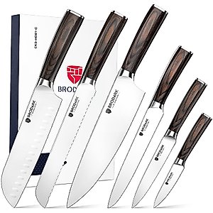 BRODARK Chef Knife Set Professional 6-Pieces Kitchen Knife, Ultra Sharp German Stainless Steel Cooking Knife Set, Ergonomic Handle Full Tang Forged Gift with Premium Box