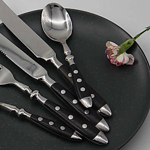 30-Pcs Cutlery Set Forged Type with Black Handles and Rivets
