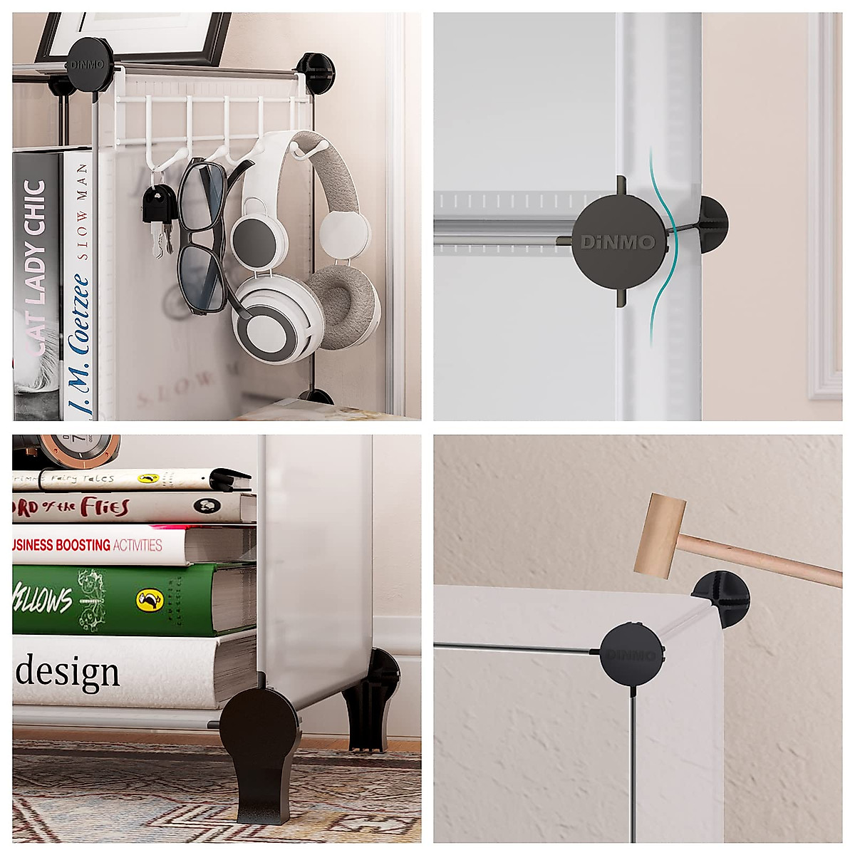 DINMO 6 Cubes Storage Organizer, Bookcase, Display Shelf with Wooden Mallet, Cabinet Storage for Kids, Adult, Office, Bedroom, Bathroom, White